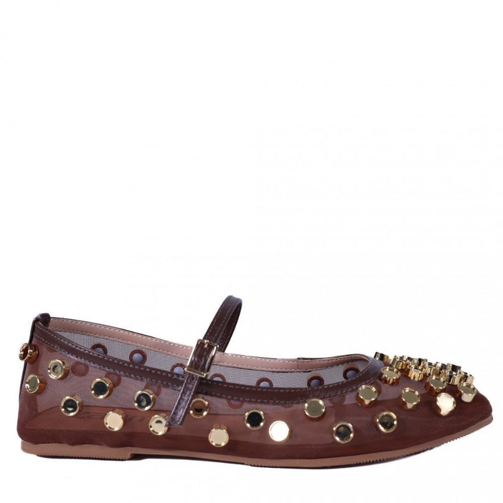 Sapatilha Feminina Zariff com Maxi Esferas 2017-6331 Brown Marrom