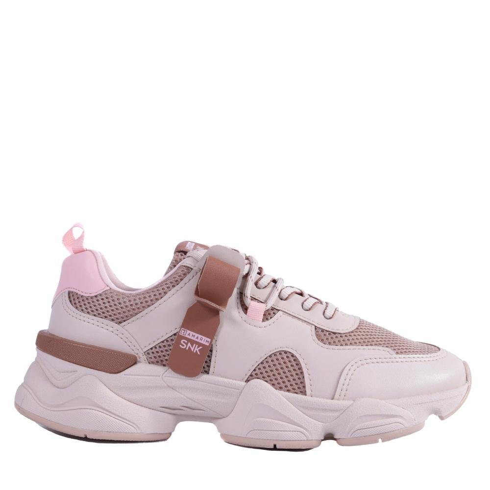 Tenis Ramarim SNK Feminino 25-90203 Creme/Mocca Rosa
