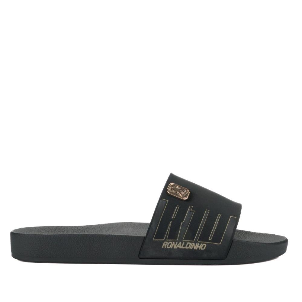Chinelo Slide Masculino Rider R10 Ronaldinho 12562 Preto/Dourado Preto ...