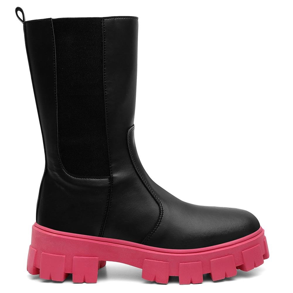 Bota Feminina Tratorada Salto Baixo Cano Médio Chelsea