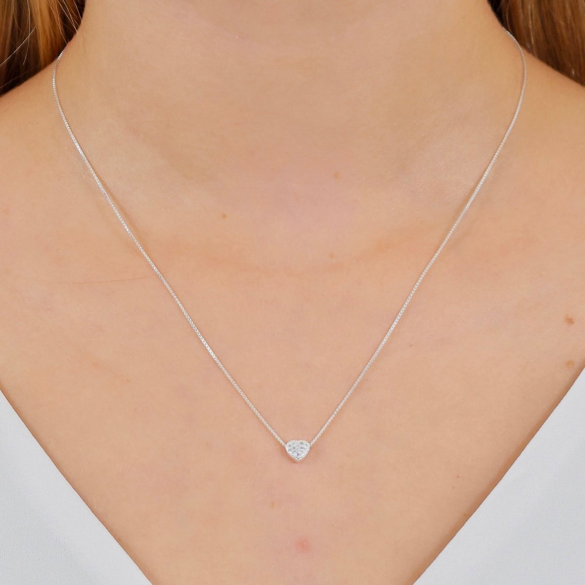 Colar Prata 925 Coração Cravejado PP Prata