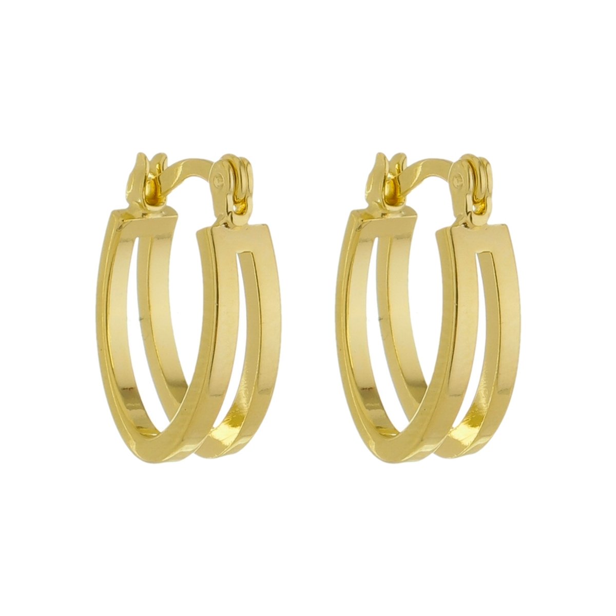 Argola Folheada a Ouro 18k Tranqueta Duplo Aro Dourado