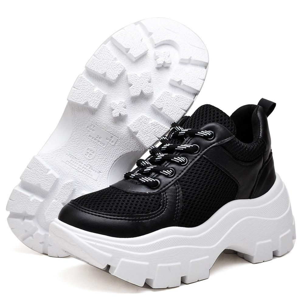 Tênis Chunky Feminino Flatform Cadarço Confortável Casual Preto