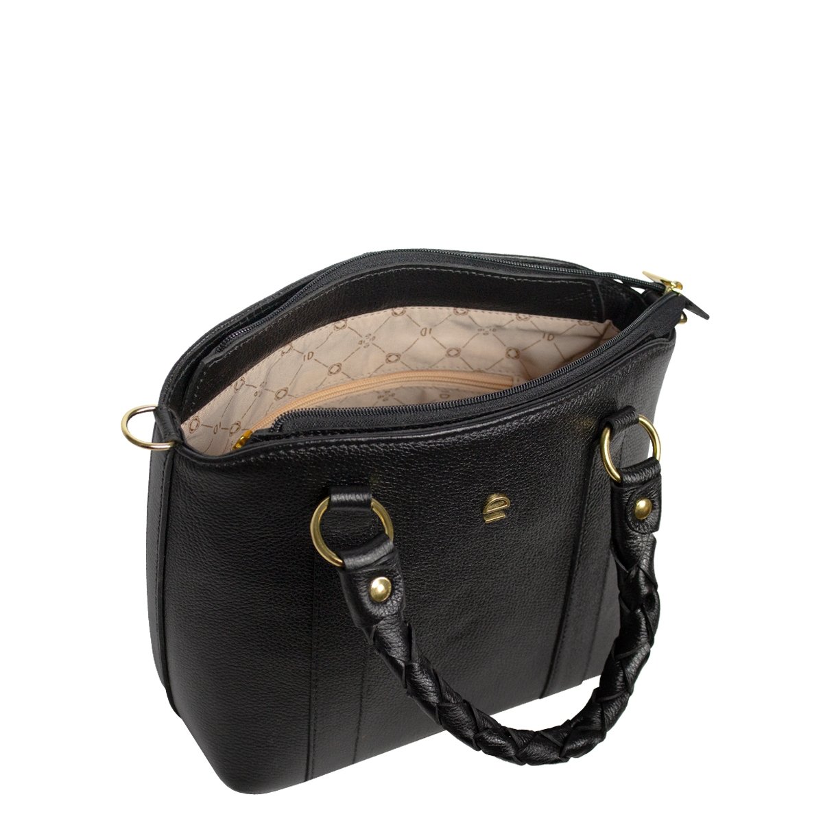 Bolsa Couro Mão e Transversal Trança 7305 Le Postiche Preto
