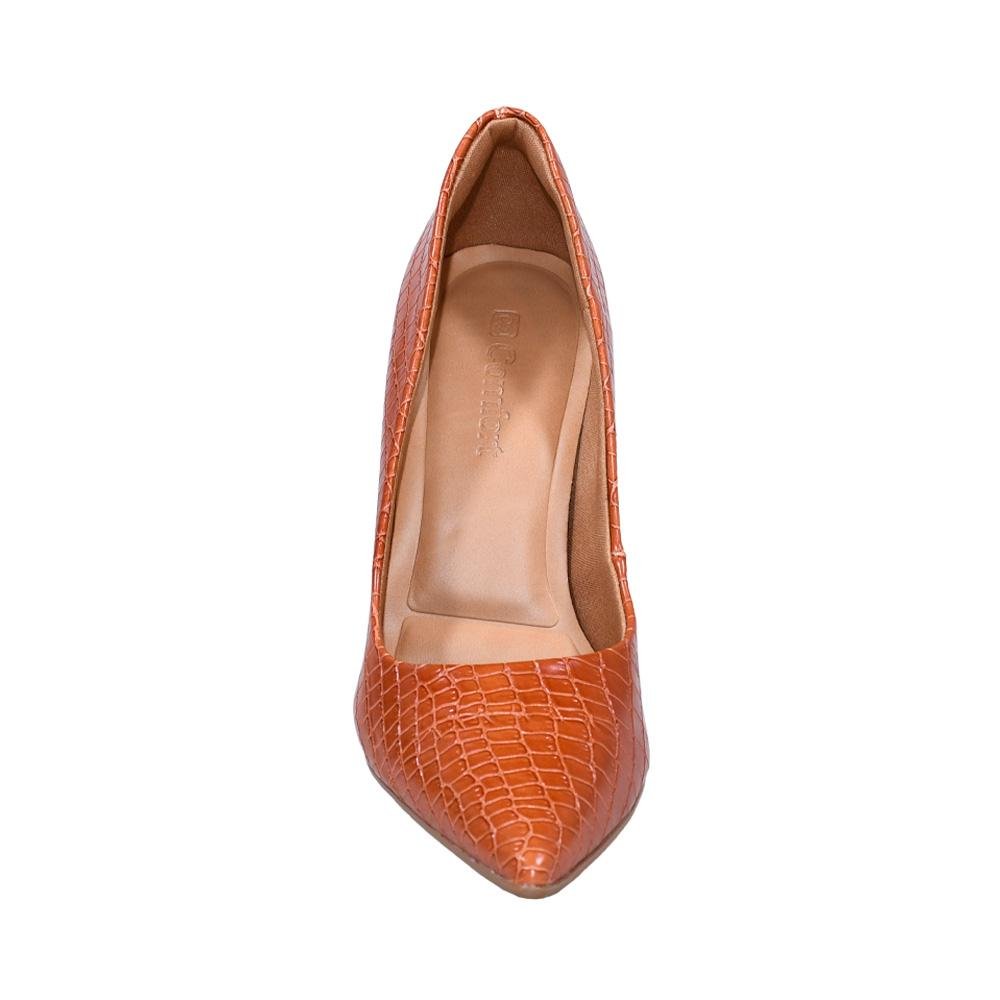 Scarpin Salto Croc Comfort Preto Marrom