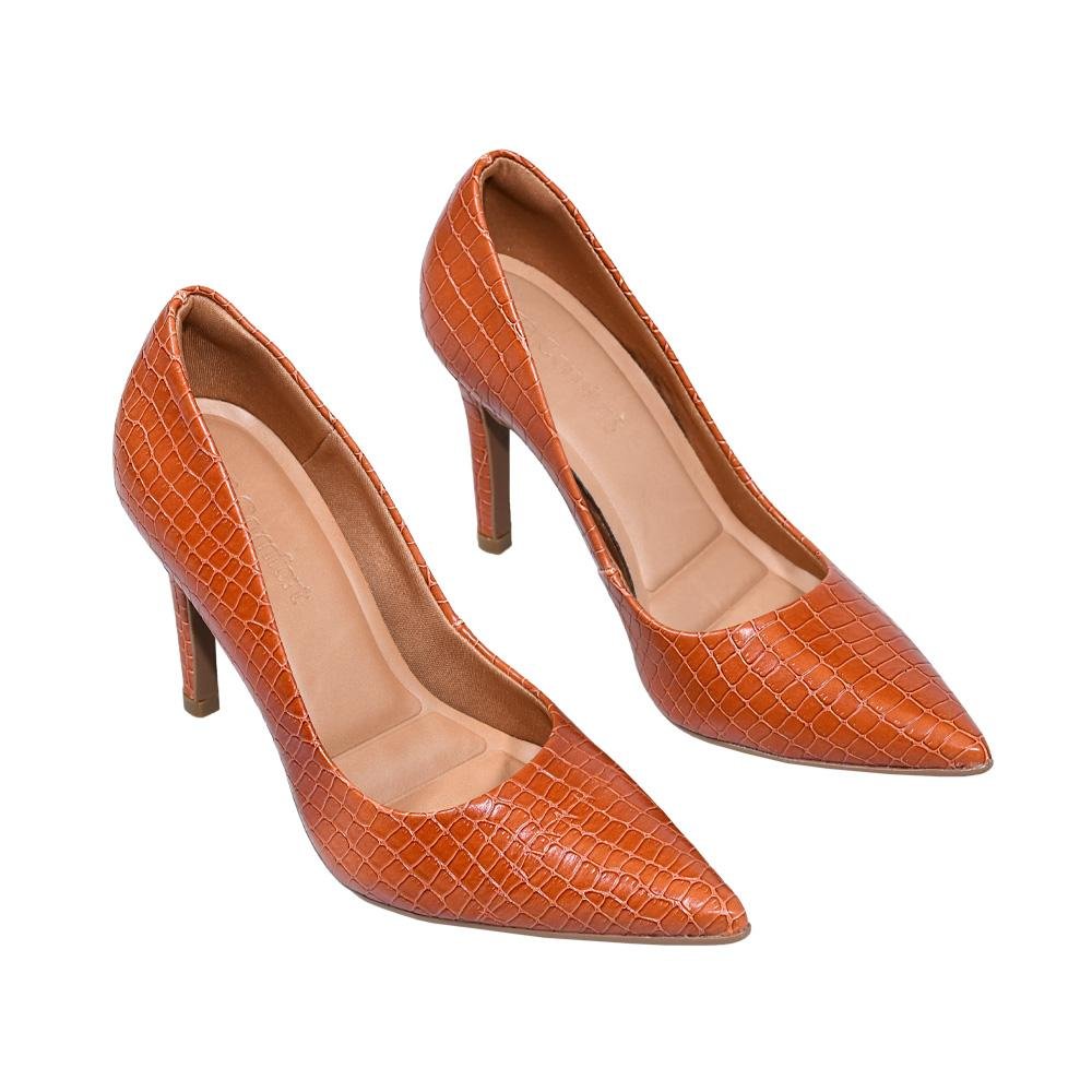 Scarpin Salto Croc Comfort Preto Marrom