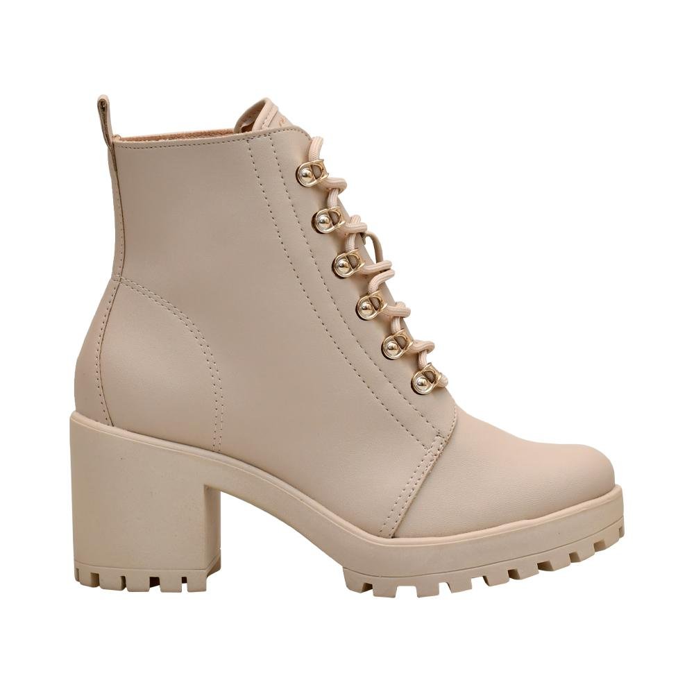 Bota Creme Cano Médio Salto Bloco Alto | Ramarim Bege