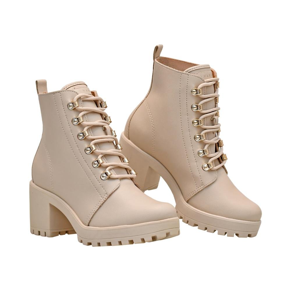 Bota Creme Cano Médio Salto Bloco Alto | Ramarim Bege