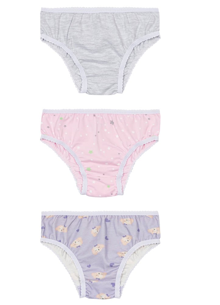 kit 3 calcinhas infantis menina em malha Brandili Sortidas