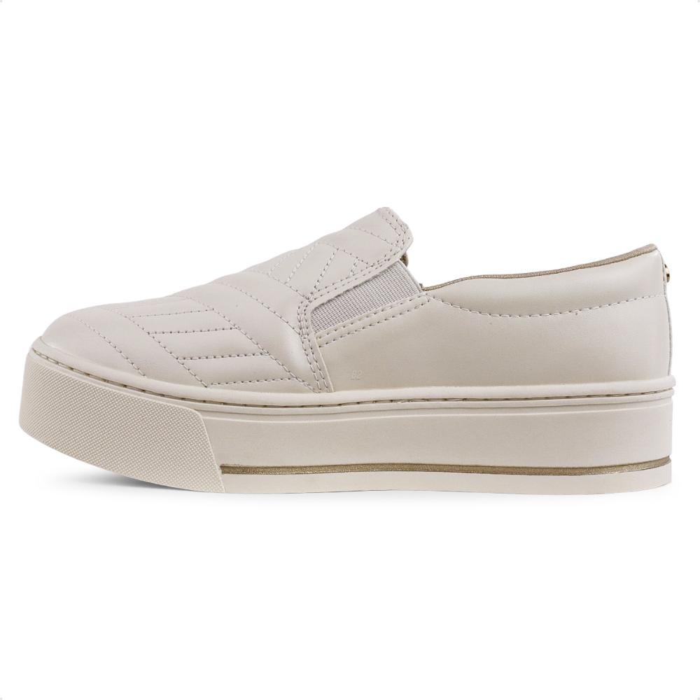 Tenis Ramarim Slip On Plataforma Feminino Bege/Dourado