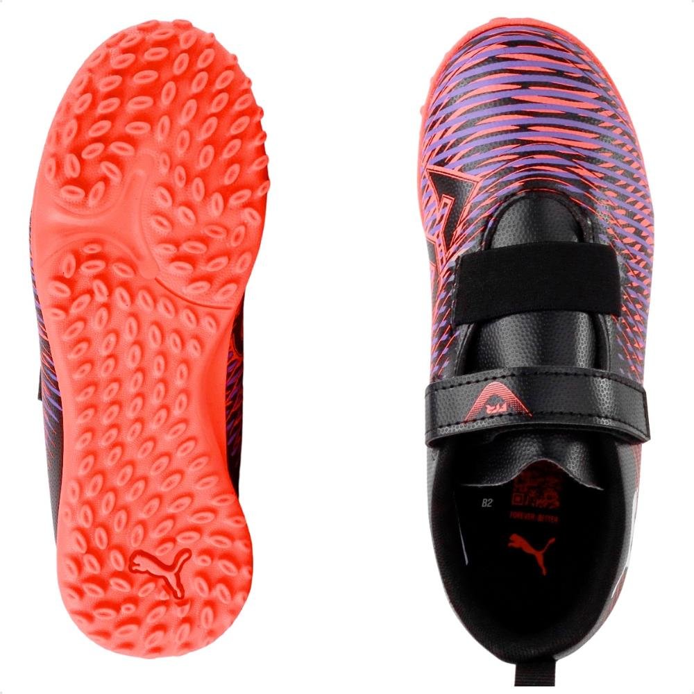 Chuteira Society Puma Future 8 Play TT V Jr Preto/Coral