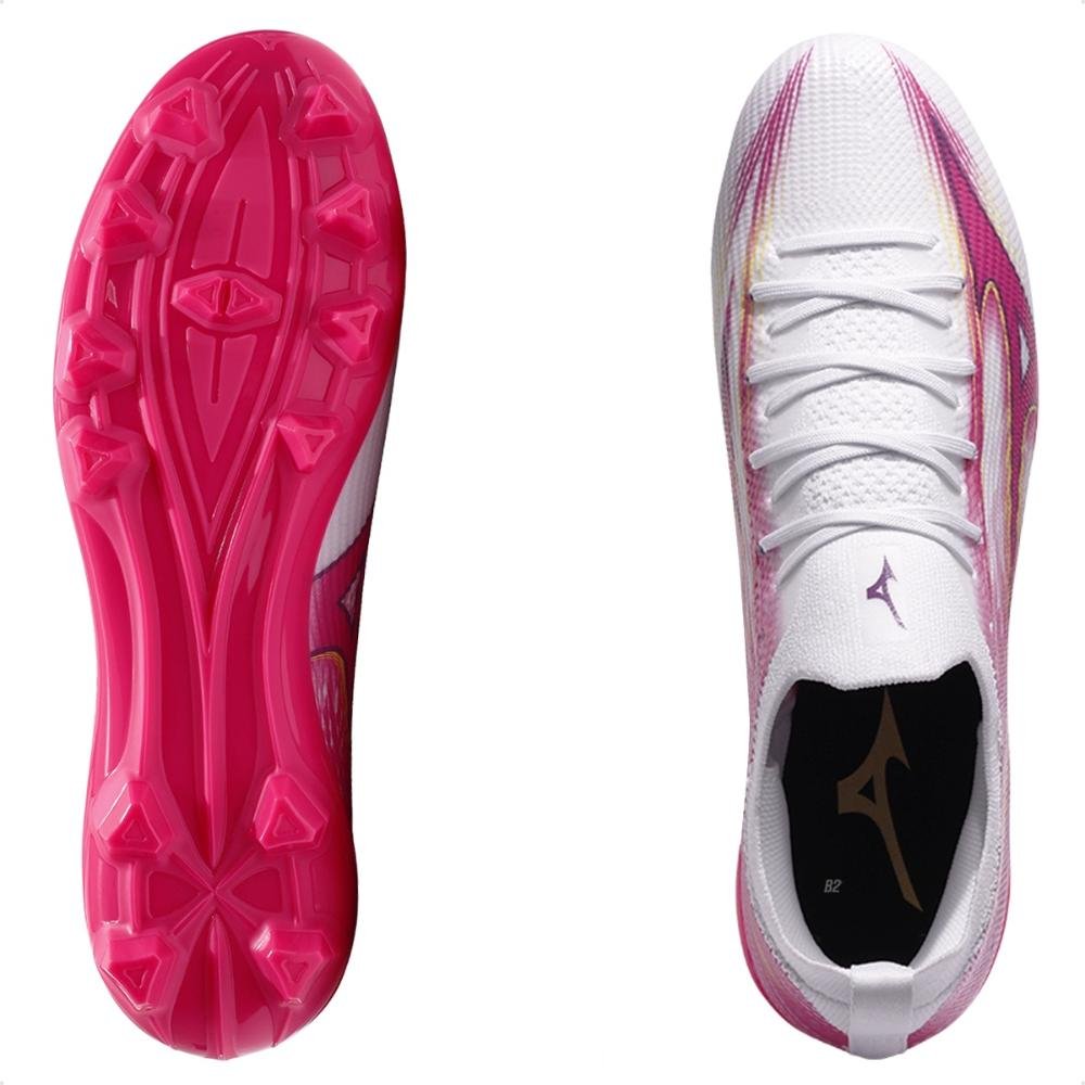 Chuteira Campo Mizuno Alpha Club Md Masculina Branco/Rosa