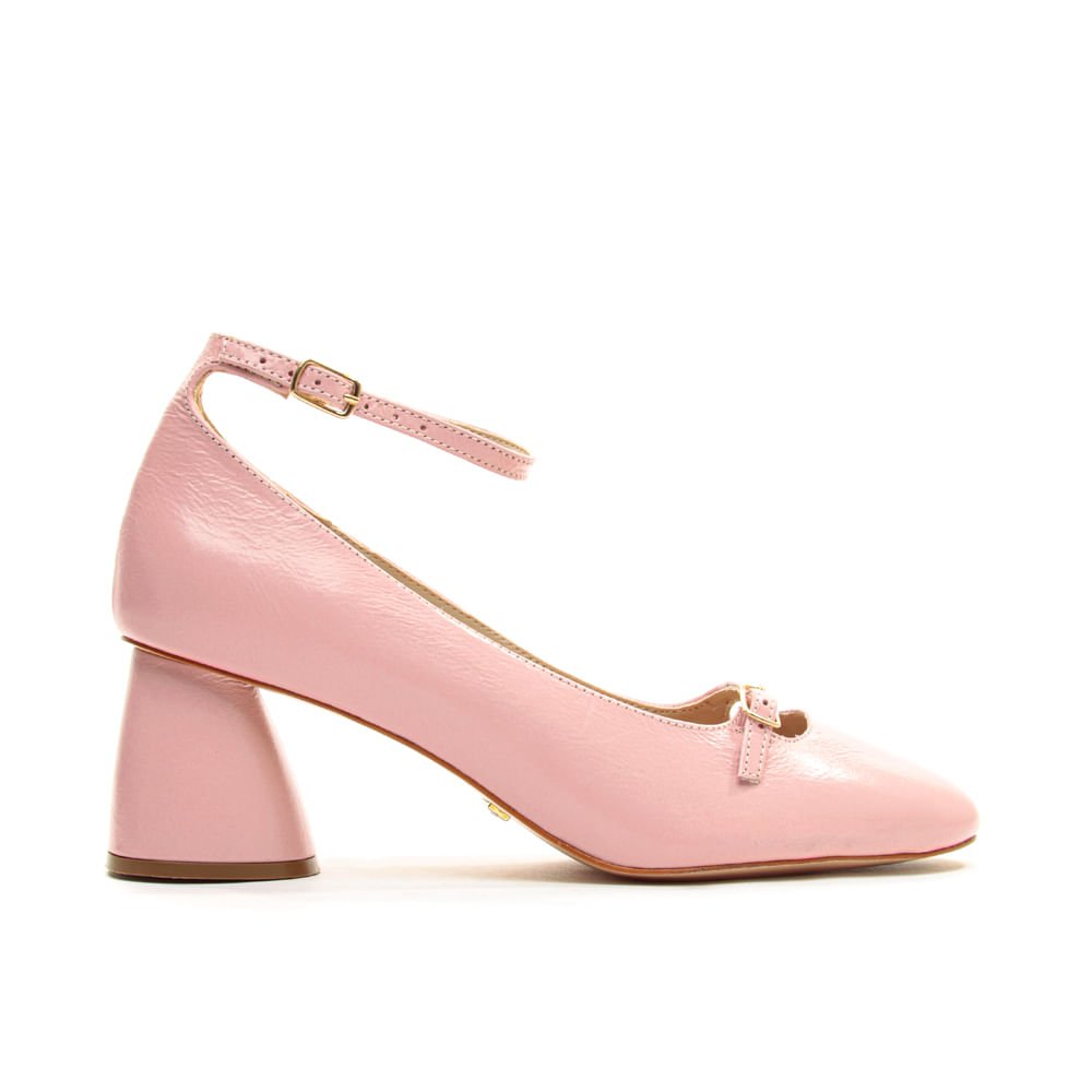 Scarpin Couro Rosa Salto Bloco Médio Cecconello 2410003-2 Rosa