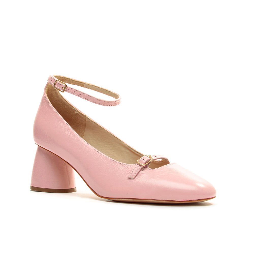 Scarpin Couro Rosa Salto Bloco Médio Cecconello 2410003-2 Rosa