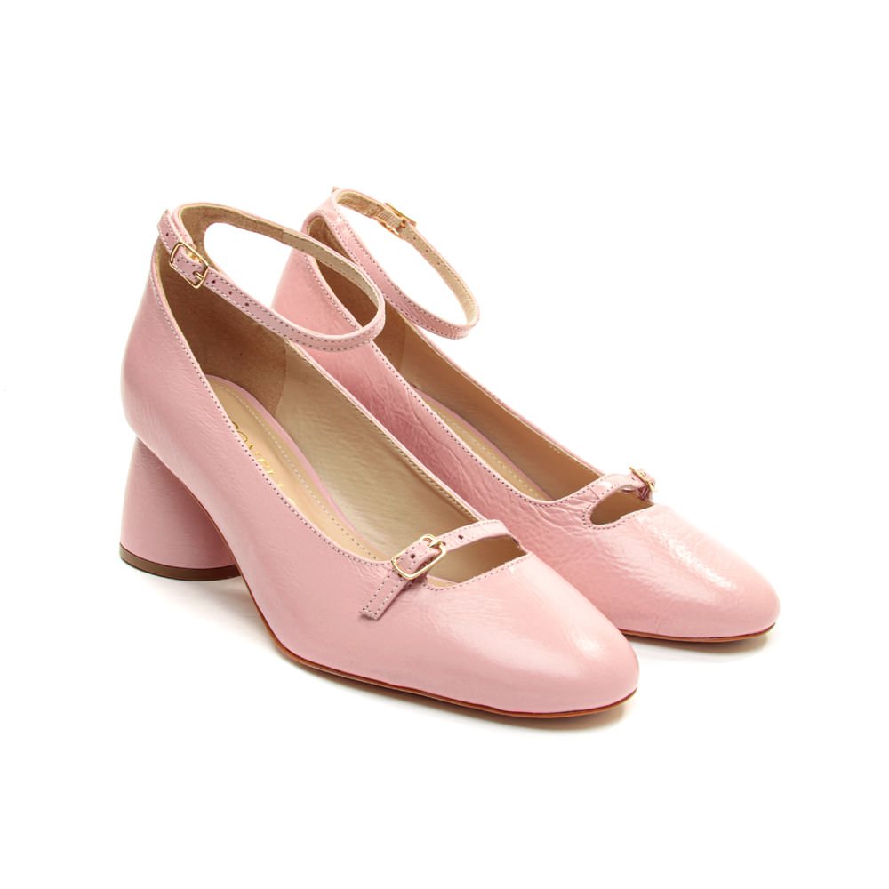 Scarpin Couro Rosa Salto Bloco Médio Cecconello 2410003-2 Rosa