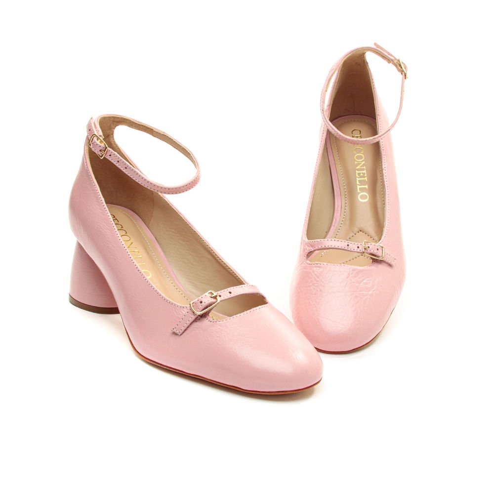 Scarpin Couro Rosa Salto Bloco Médio Cecconello 2410003-2 Rosa