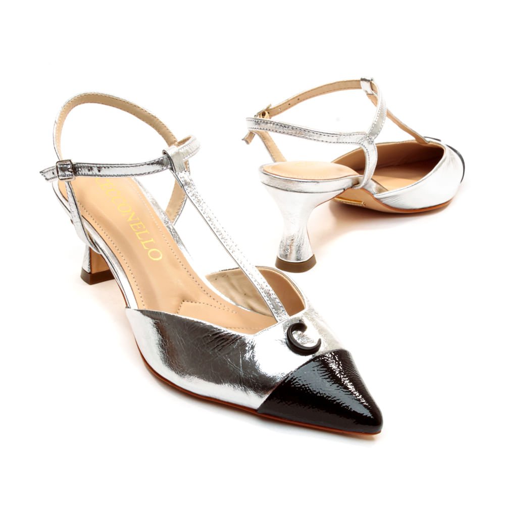 Slingback Couro Prata Salto Baixo Cecconello 2409001-2 Prata