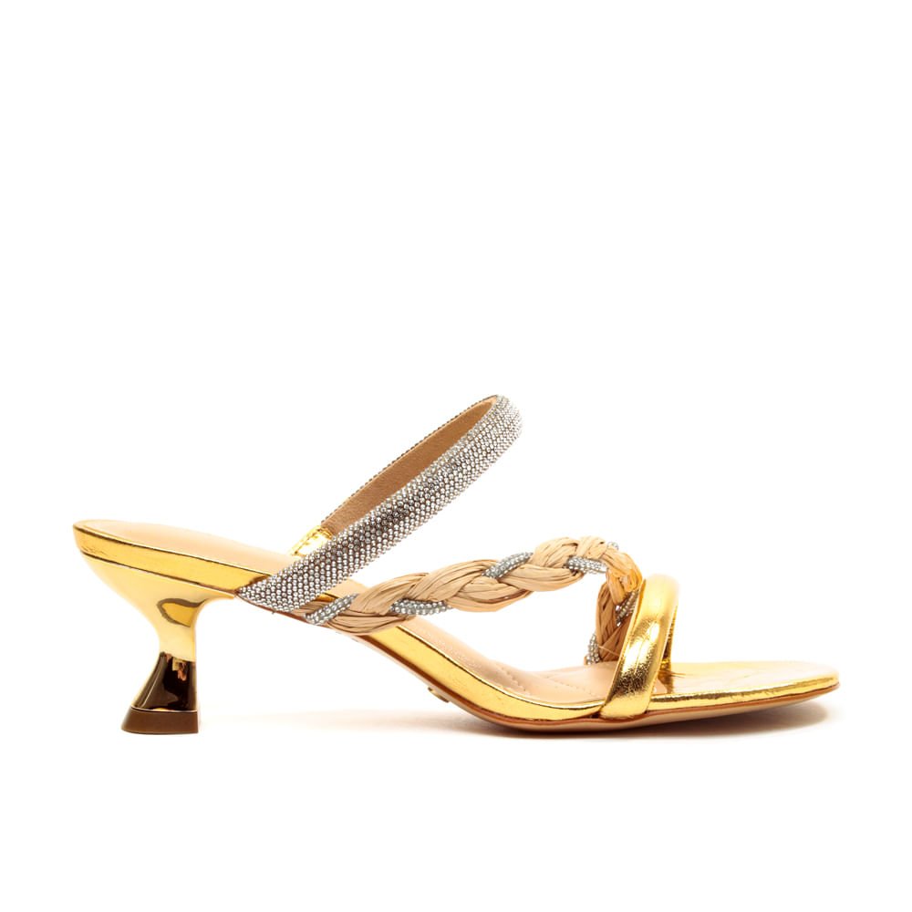 Tamanco Couro Ouro Salto Alto Cecconello 2537001-1 Dourado