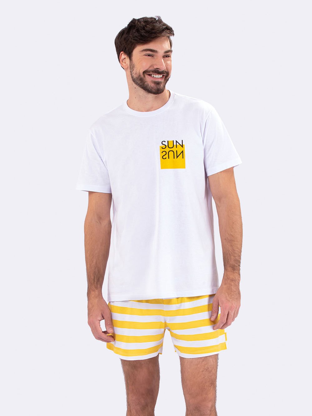 Pijama Manga Curta Masculino com Bermuda Sun Branco