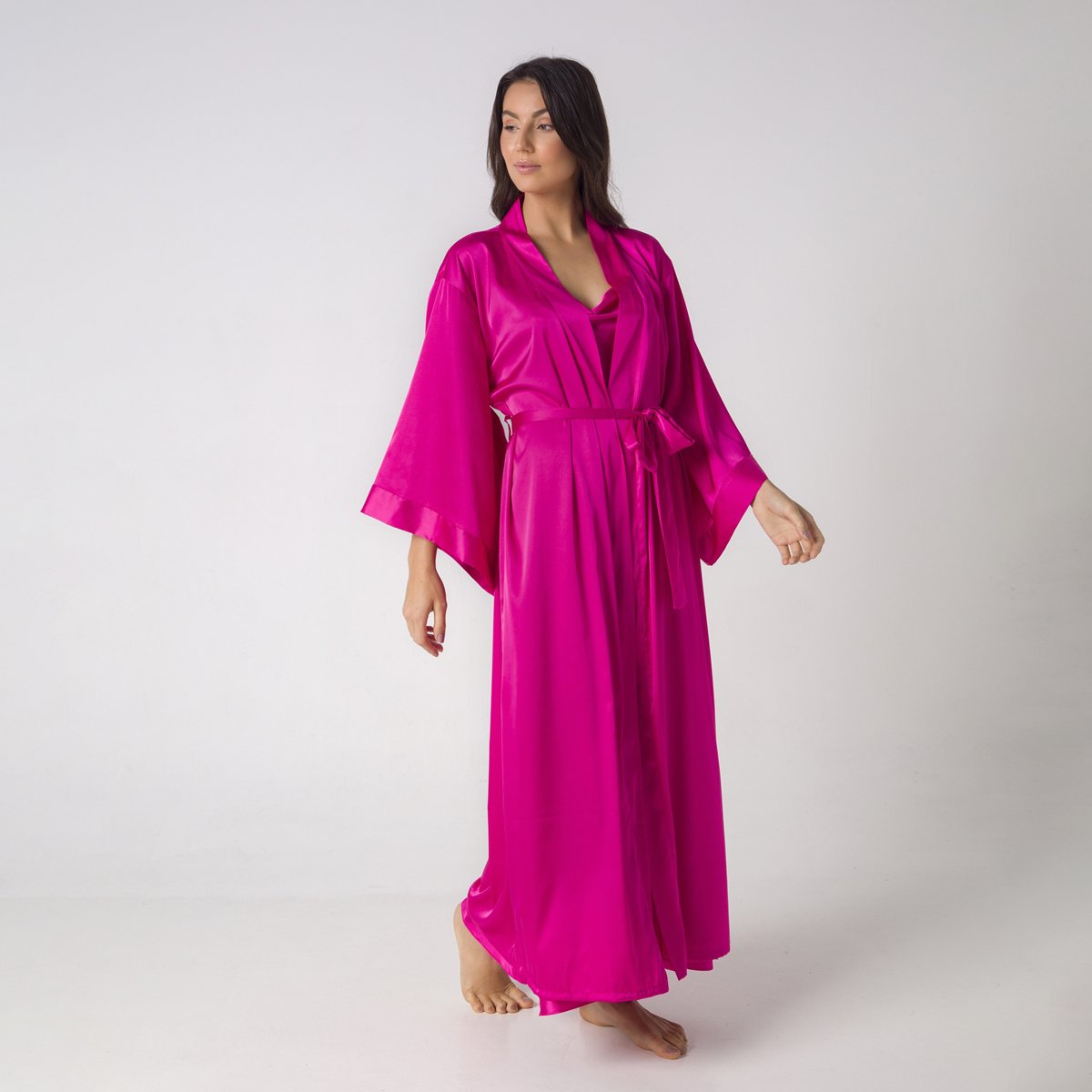 Robe Feminino Longo Cetim Pink Pitaya Rosa