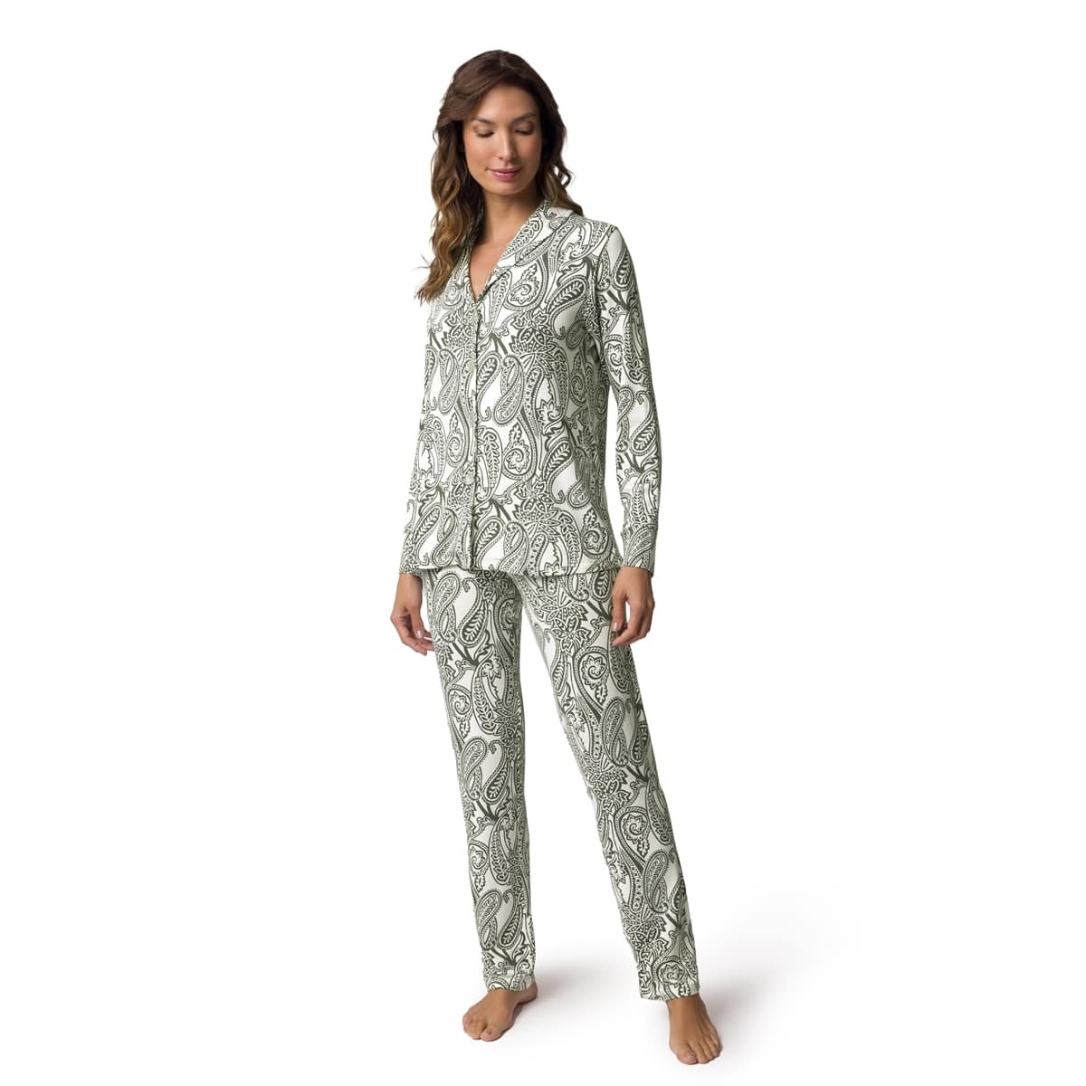 Pijama Feminino Aberto Longo Moss Green Verde