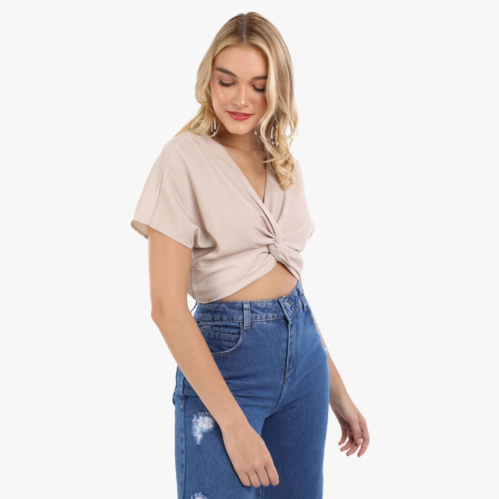 Cropped Doce trama Bege