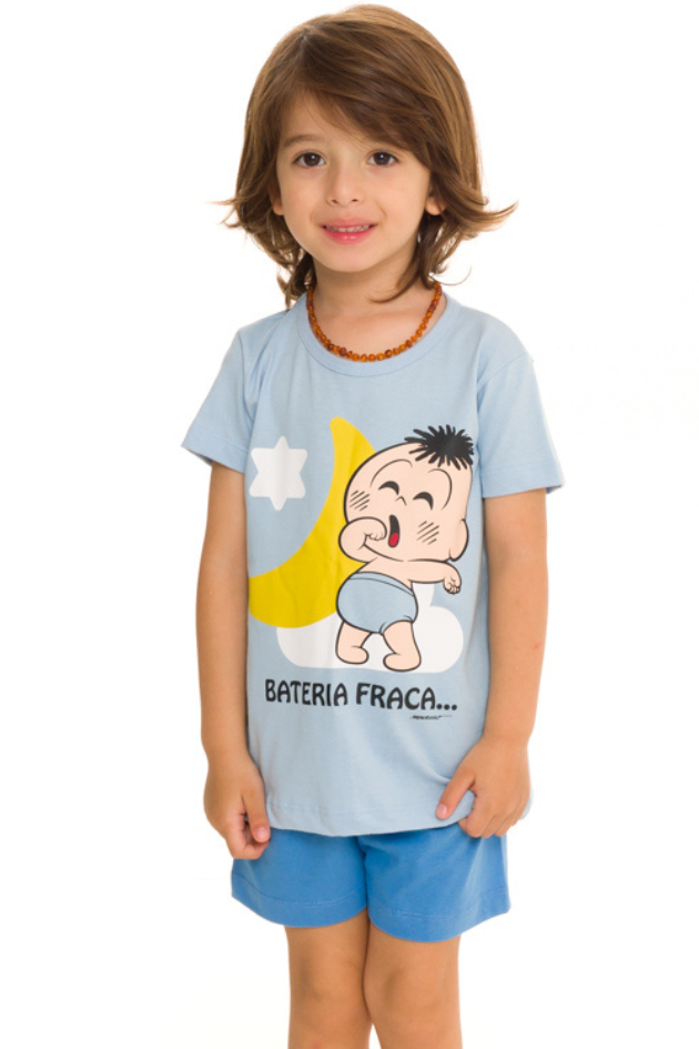 Pijama Infantil Menino Turma da Mônica Bateria Fraca Primeiros Passos Azul