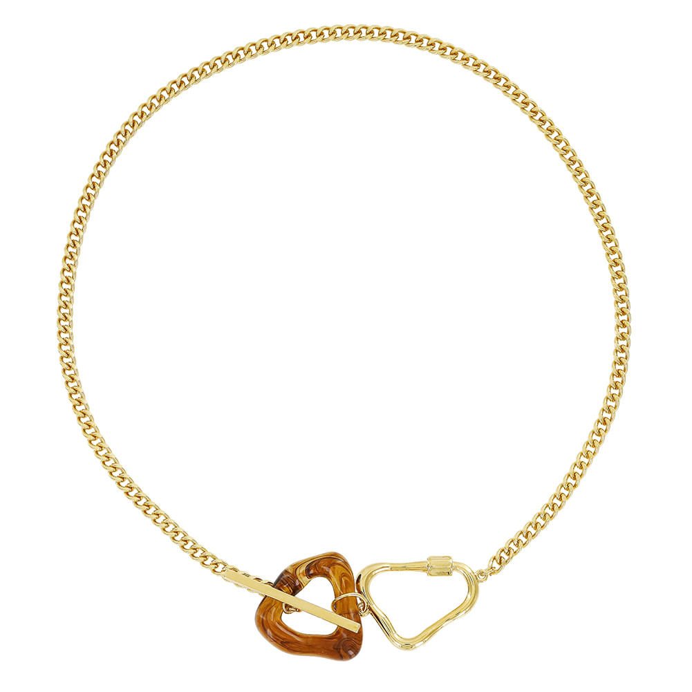 Colar fecho "T" com pedra acrílica Dourado