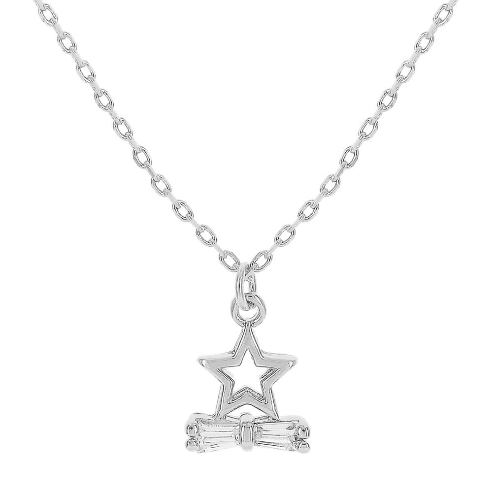 Colar de estrela e detalhe em zircônia Prata