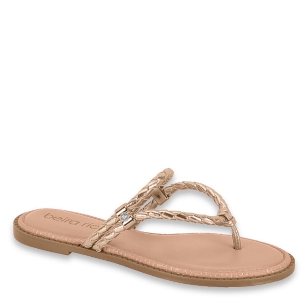 Sandália Rasteirinha Feminina Beira Rio Conforto Tiras Casual Bege