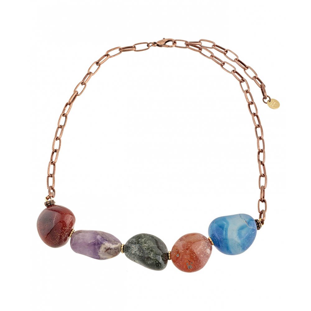 Colar Feminino Ágatas Colorido Copper Multicores