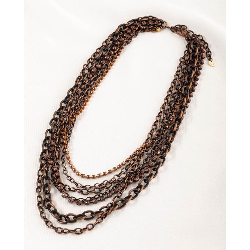 Colar Feminino Mix Correntes Copper Marrom