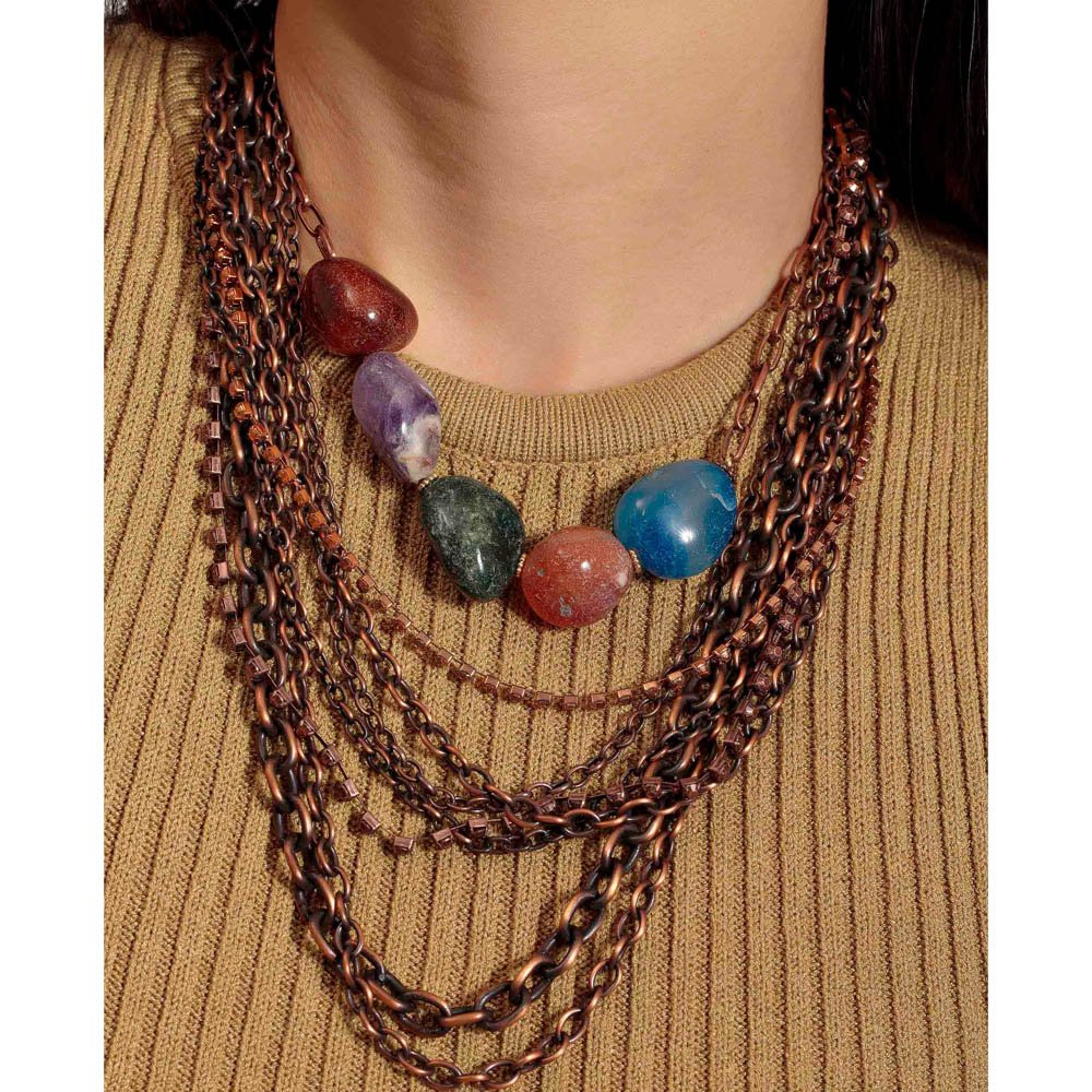 Colar Feminino Mix Correntes Copper Marrom