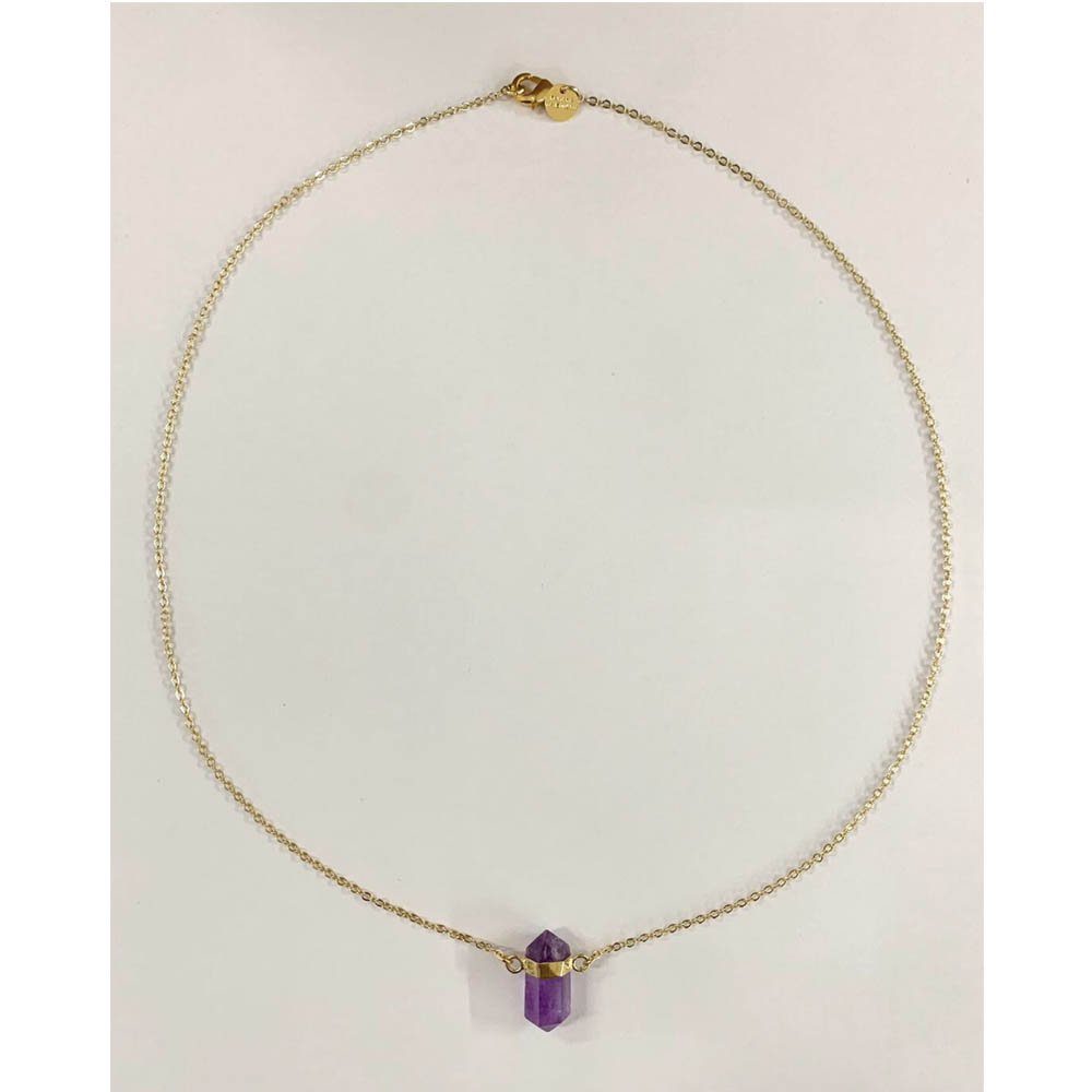 Colar Feminino Prisma Pedra Ametista Roxo