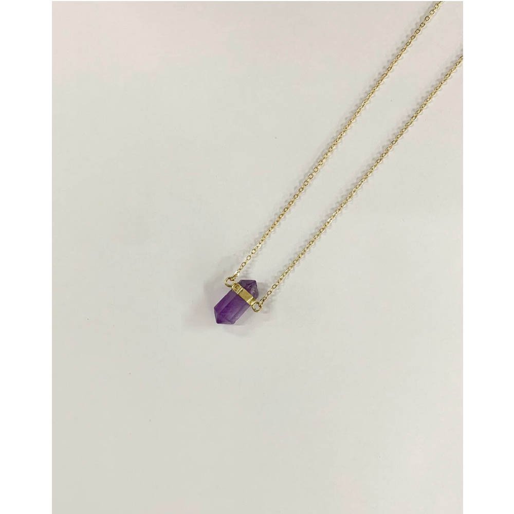 Colar Feminino Prisma Pedra Ametista Roxo