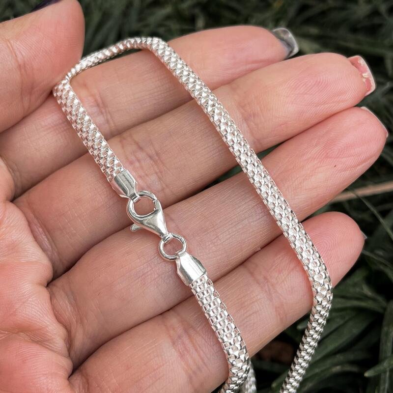 Corrente Pipoca Chata 4mm Prata 925 - 40cm Prata