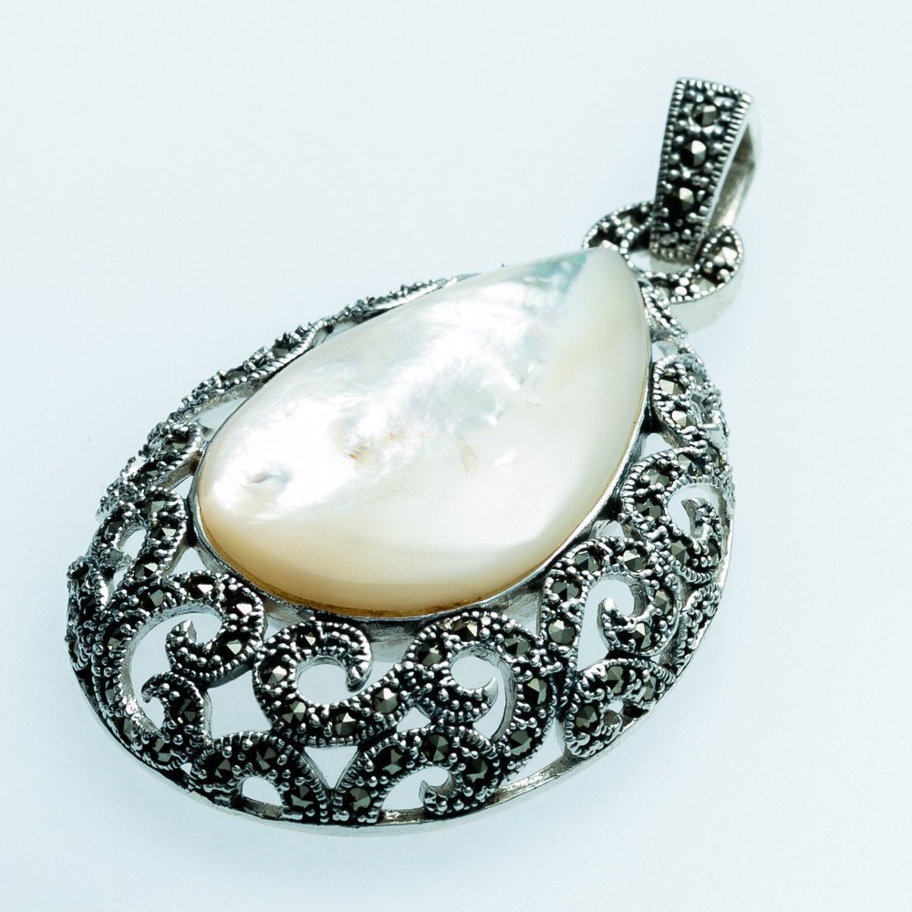 Pingente Bali Gota Com Pedra Natural Prata 925 Prata