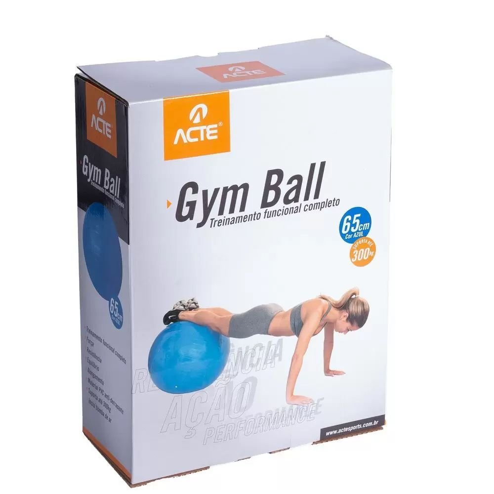 Bola Pilates Acte Sports 65cm c/ Bomba de Ar Unissex T9-65 Azul