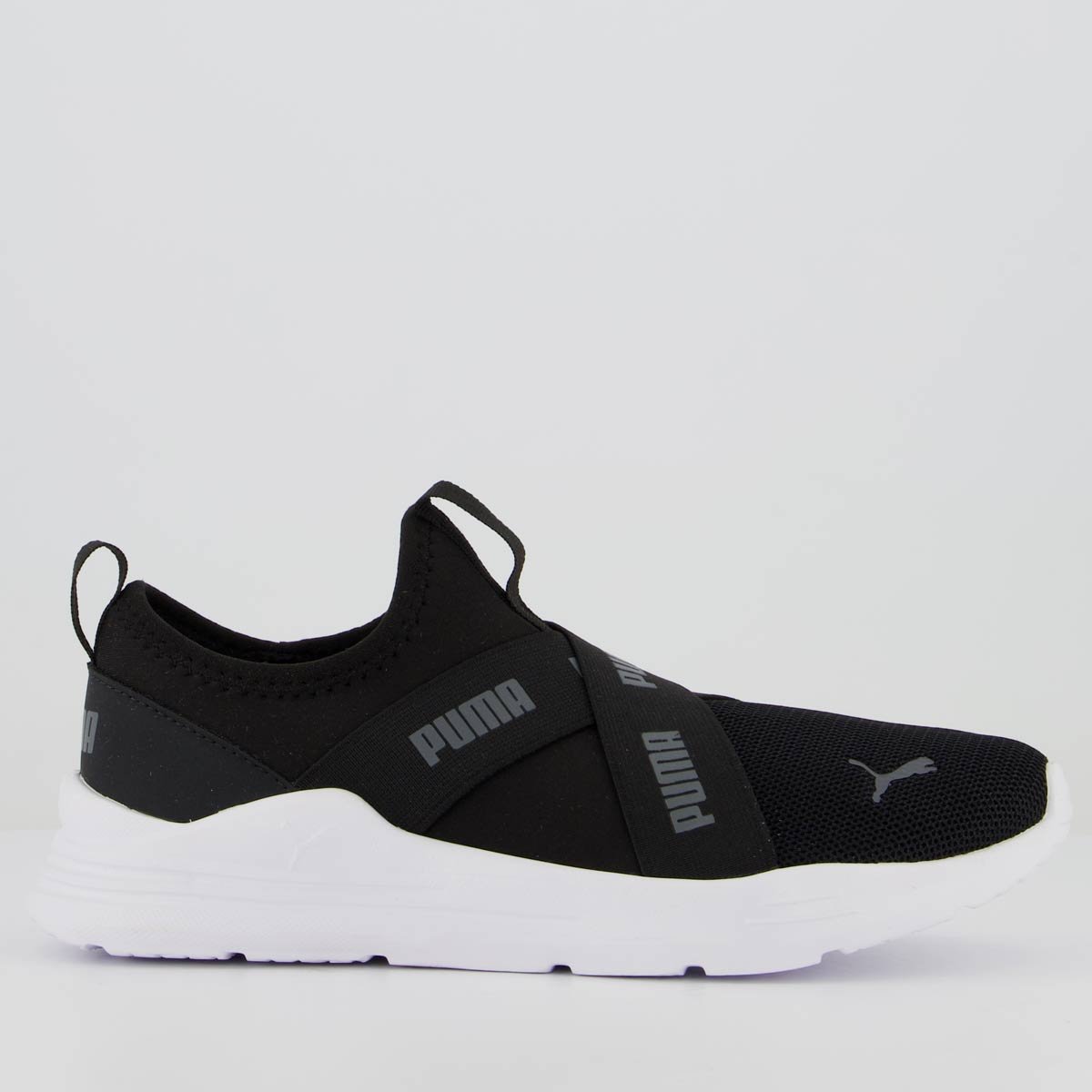 Tênis Puma Wired Run Slip On PS BDP Infantil Preto e Branco Preto