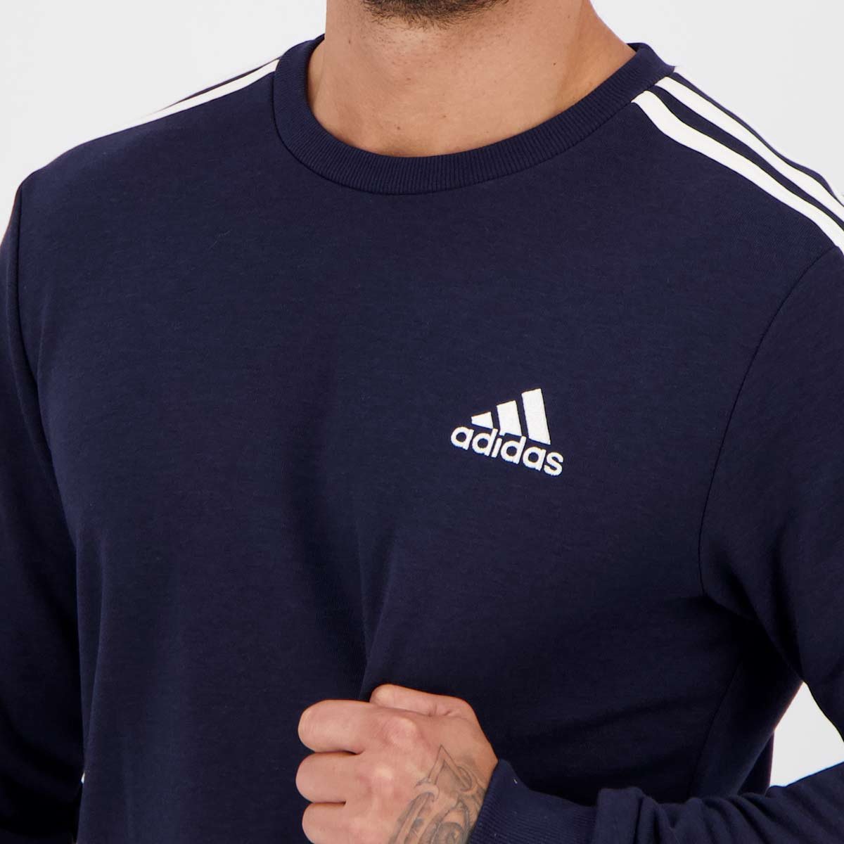 Moletom Adidas Essentials 3 Listras Marinho Azul