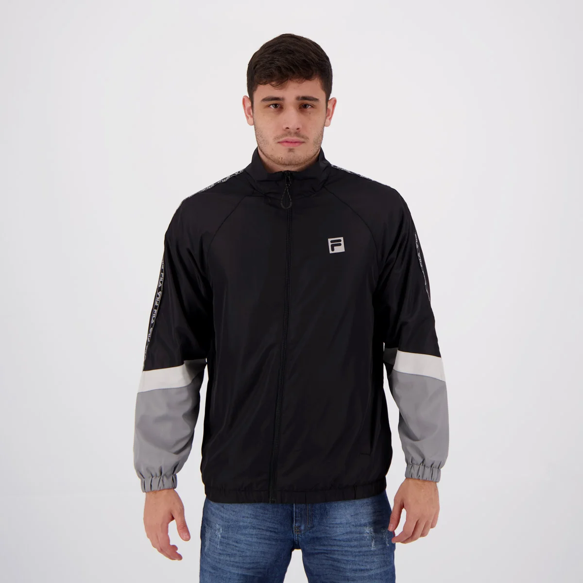 Jaqueta Fila Tape Block Preto e Cinza Preto