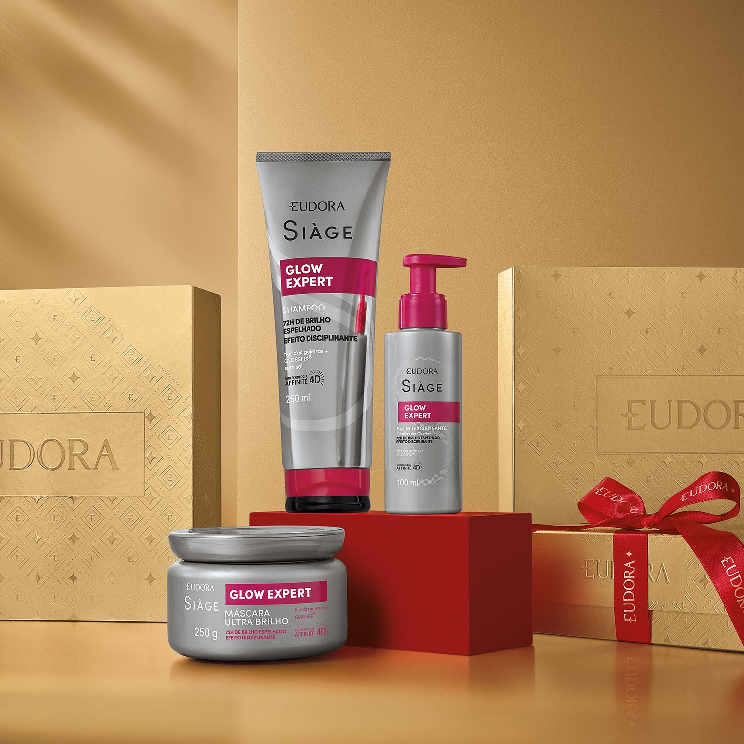 Eudora Siàge Glow Expert Kit Presente Natal: Shampoo 250ml + Máscara Capilar Ultra Brilho 250g ...
