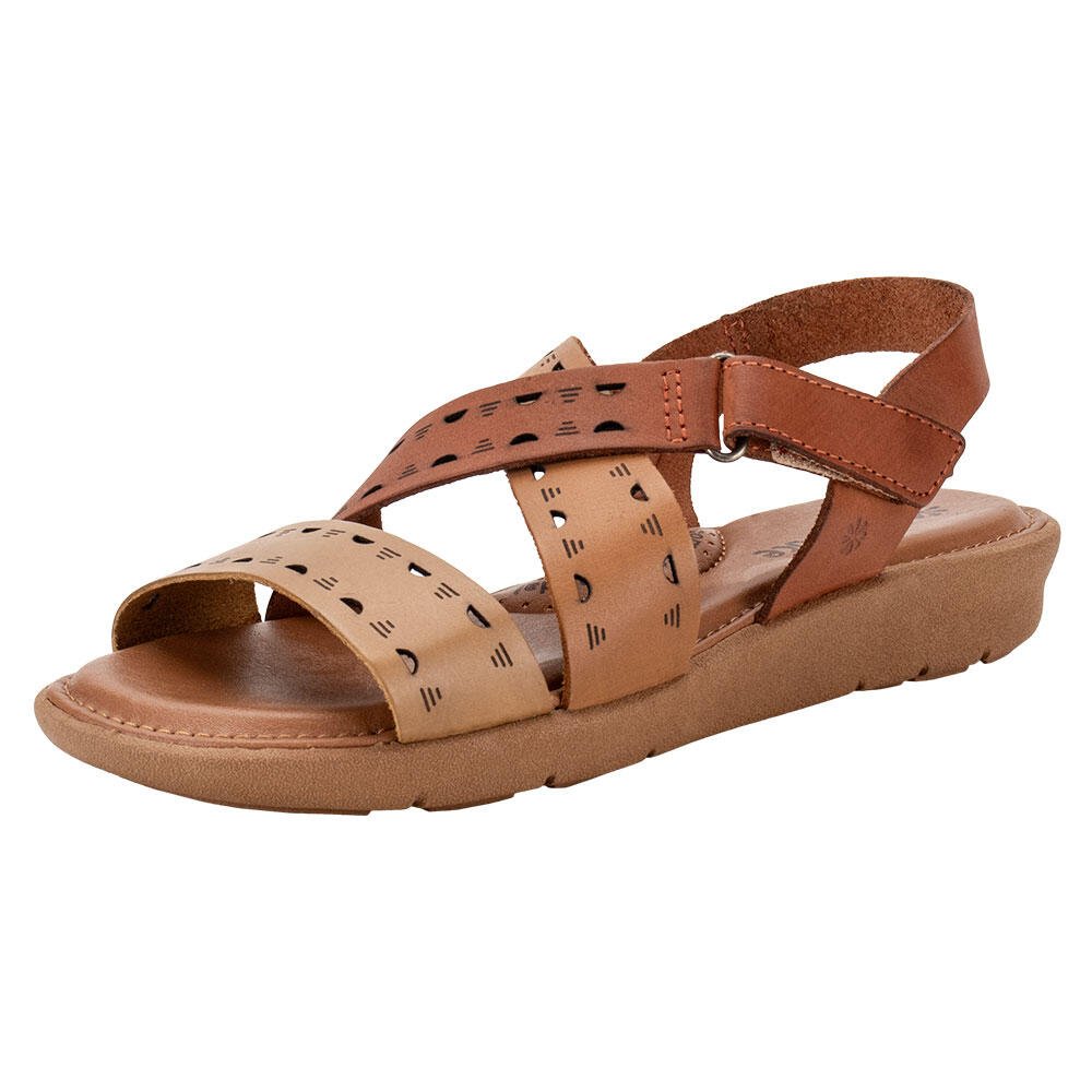 SANDÁLIA FEMININA FLAT NEW FACE 39518 Bege/Laranja