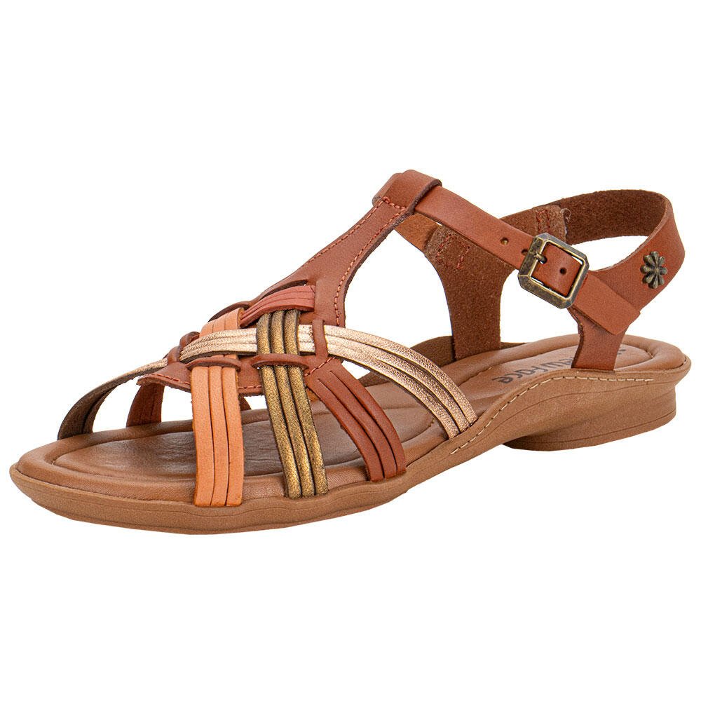 SANDÁLIA FEMININA FLAT NEW FACE 31402 Caramelo