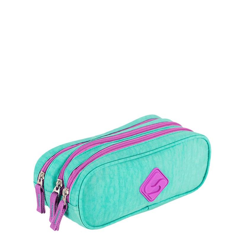 Estojo 3 Compartimentos Crinkle 2 Azul - Turquesa Verde
