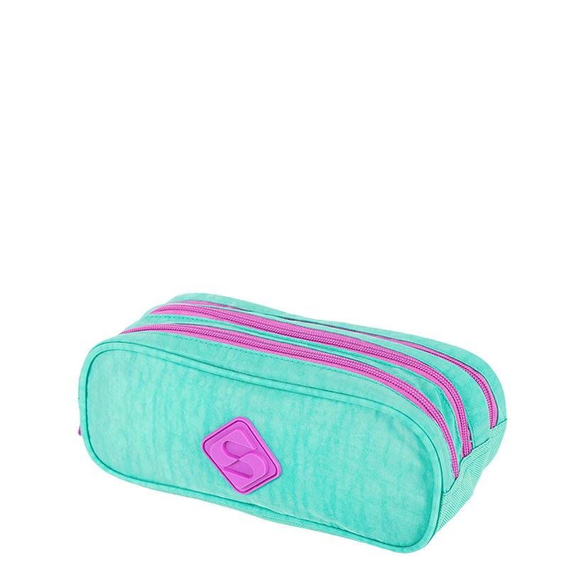 Estojo 3 Compartimentos Crinkle 2 Azul - Turquesa Verde