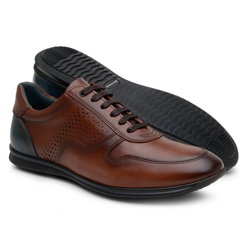 Sapatênis Masculino Couro Sola Antiderrapante Cadarço Casual Marrom