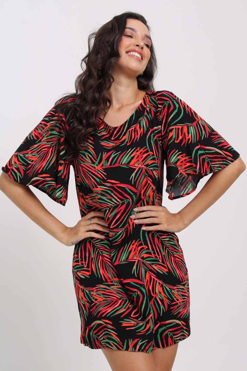 Vestido estampado ráfia curto oh boy Preto