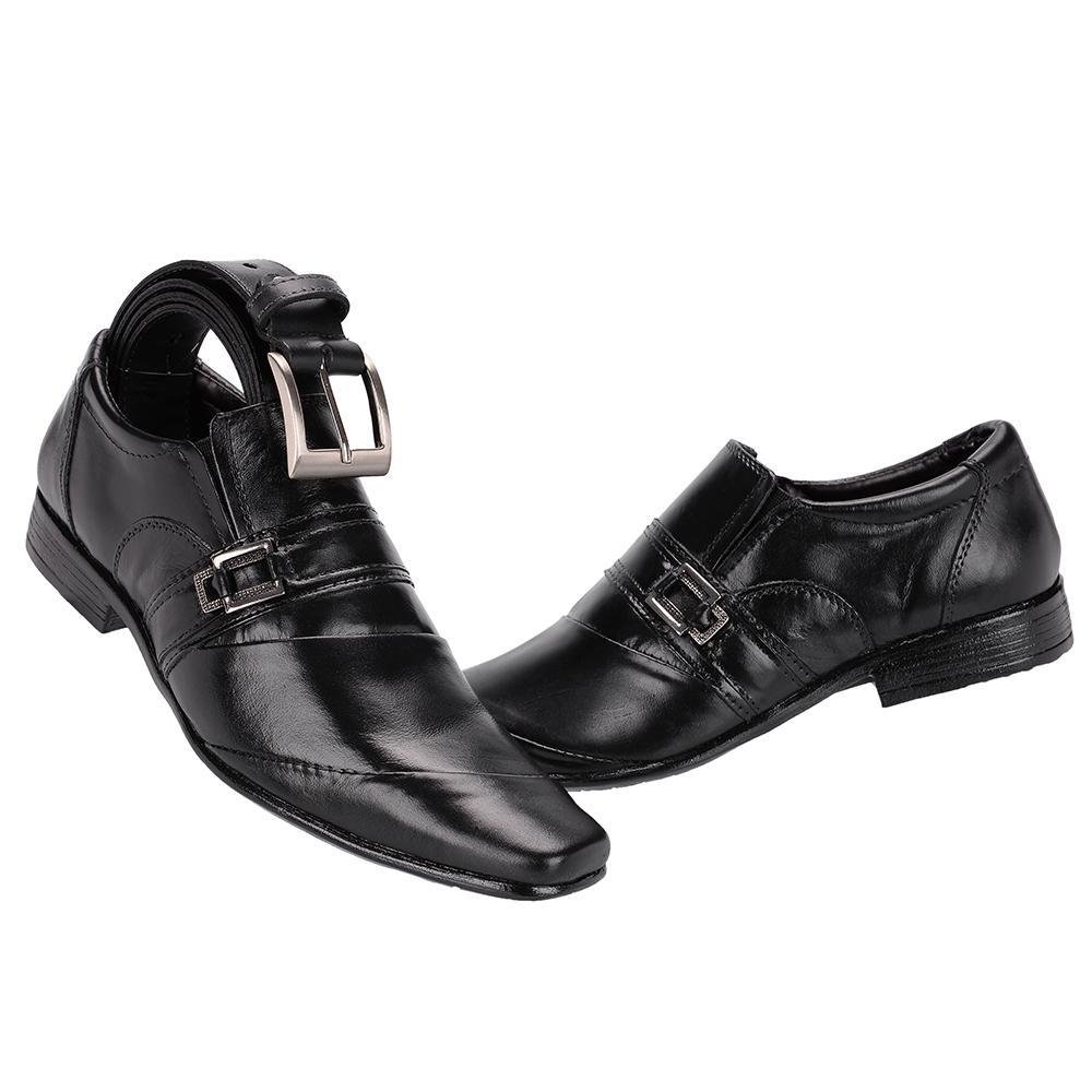 Kit Sapato Social com Cinto em Couro Leoppé Masculino Preto