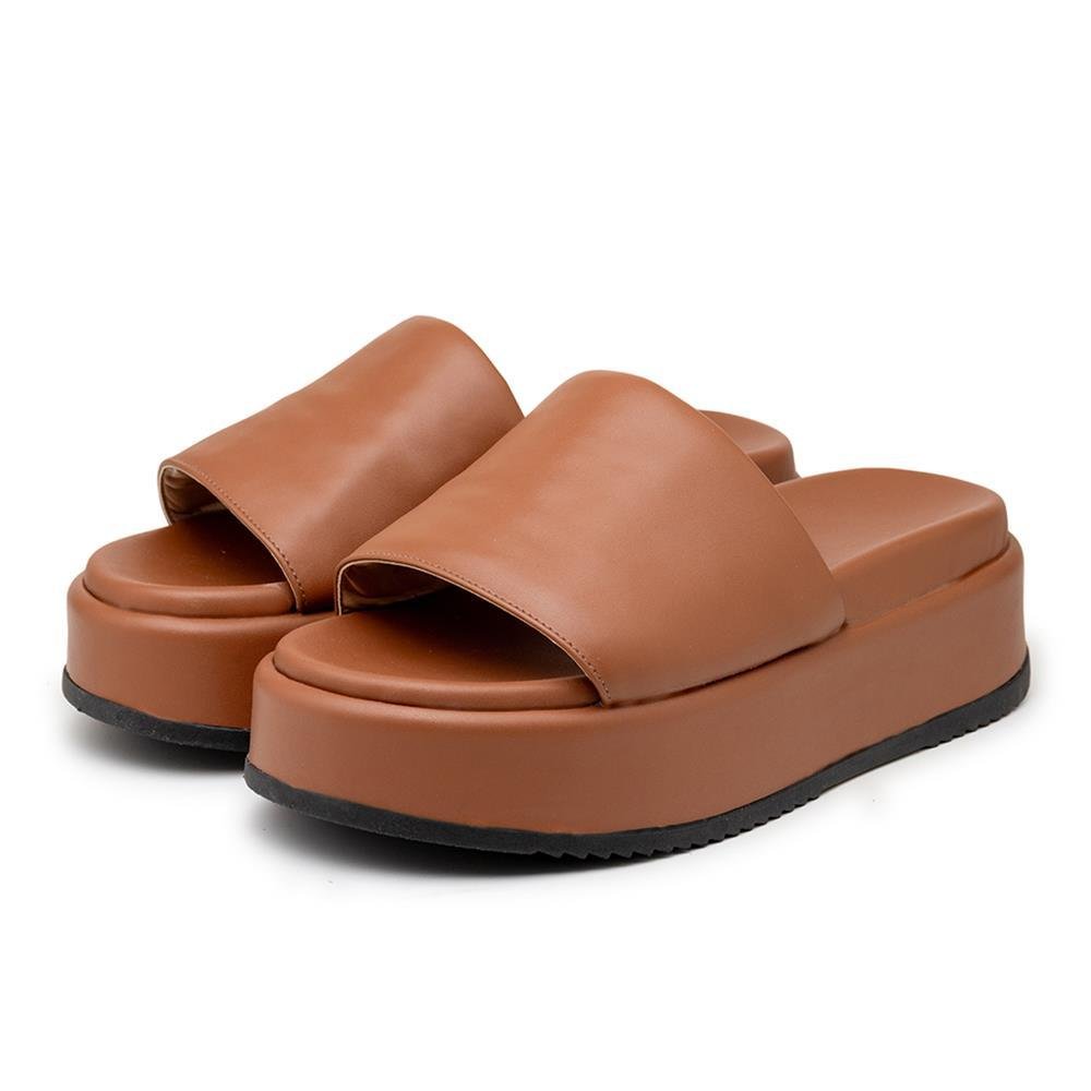 Tamanco Feminino Slide Papete Flatorm Casual Básico Marrom
